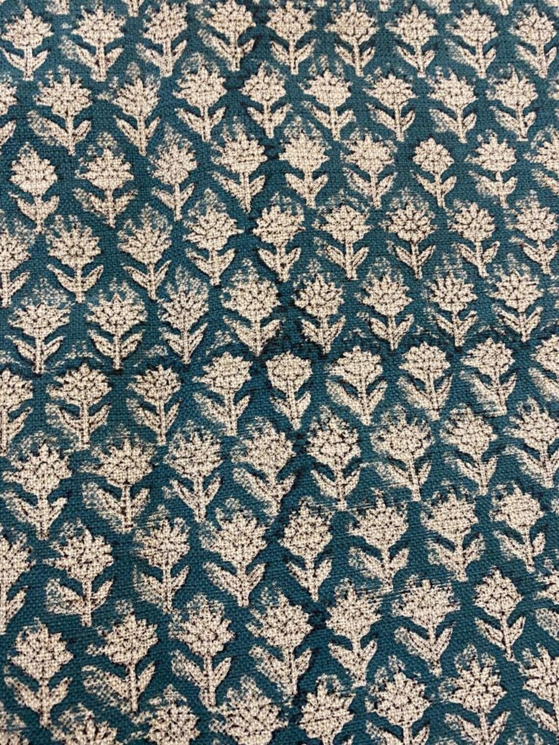 Teal Blue Block Print Handloom Linen Fabric Heavy Linen Fabric - Etsy
