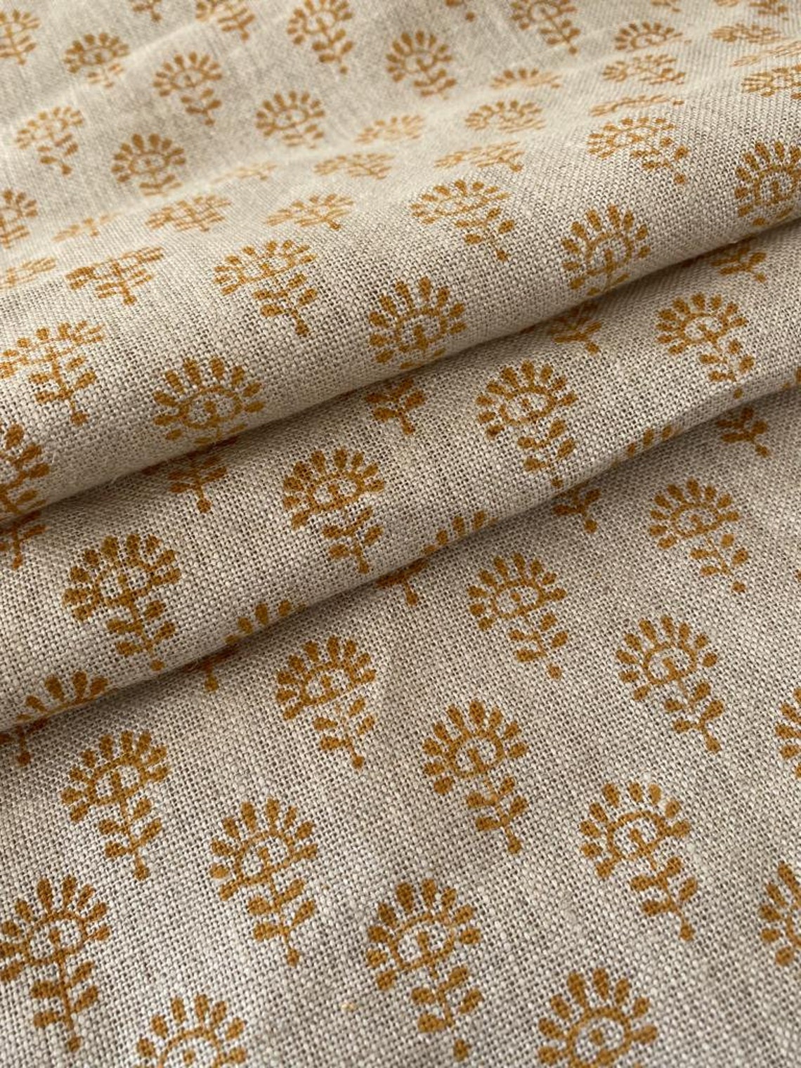 Handloom Linen Block Print Thick Linen Fabric Brown Floral - Etsy