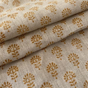 Handloom Linen, Block Print Thick Linen Fabric | Brown Floral Block ...