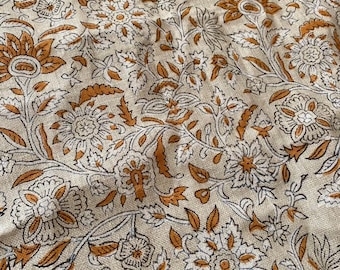 Block Print Fabric Floral Print Linen by the Yards Pillow - Etsy