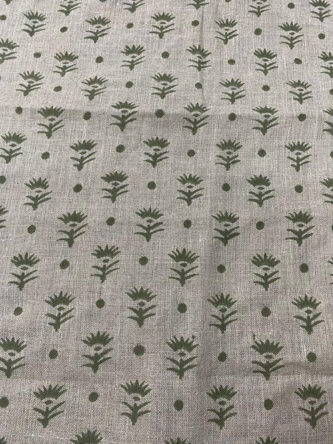 Block Print Handloom Linen Fabric Linen Fabric Olive Green Flower - Etsy