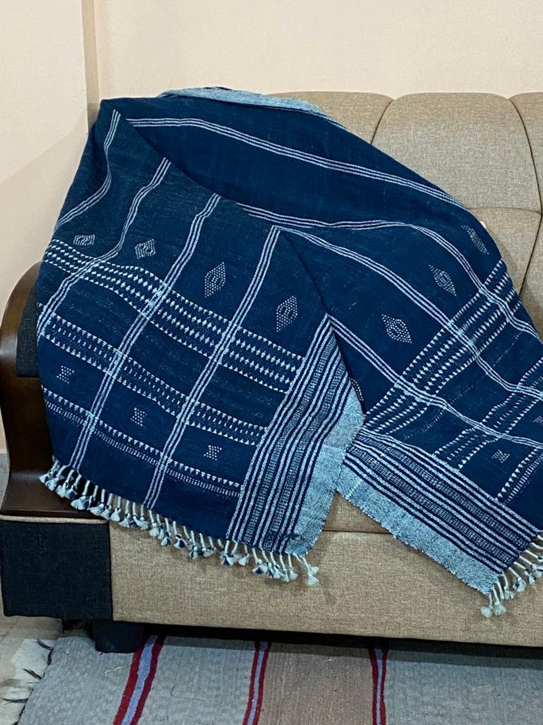 Vintage Indian Wool Throw Blanket | Handwoven Nomad Shawl | Meditation ...