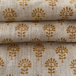 Handloom Linen, Block Print Thick Linen Fabric | Brown Floral Block ...
