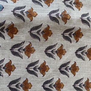 Small// Flower Block Print Handloom Linen Fabric ,upholstery Fabric ...