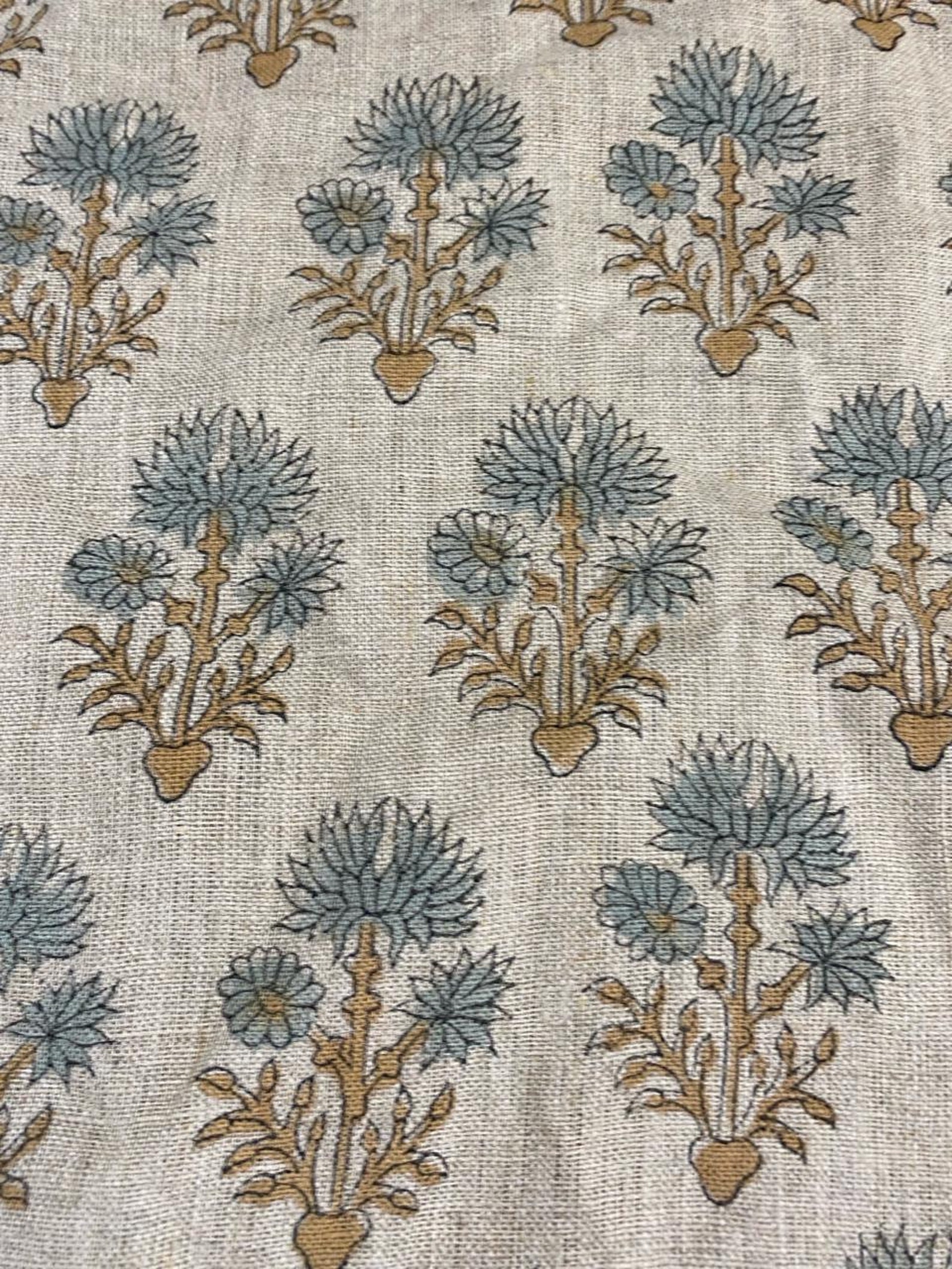 Wren//hand Block Printed Linen Fabric , Home Decor Best Linen Fabric ...