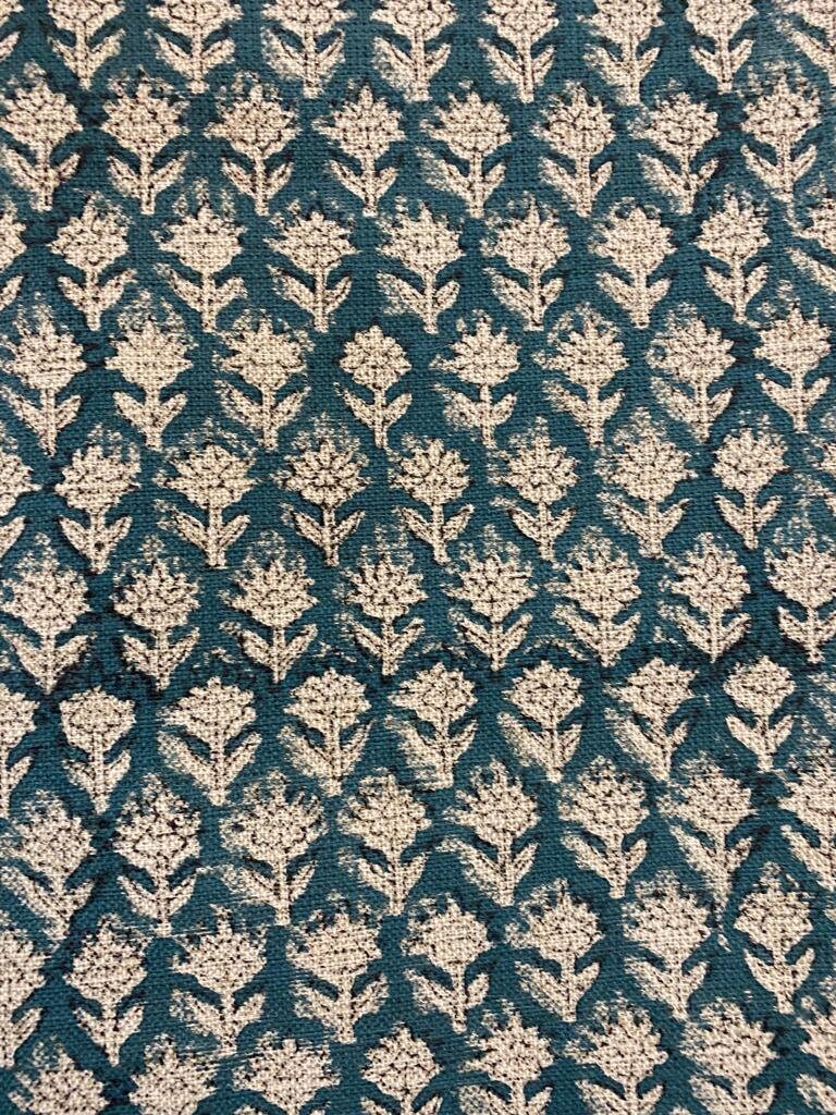 Teal Blue Block Print Handloom Linen Fabric Heavy Linen Fabric - Etsy