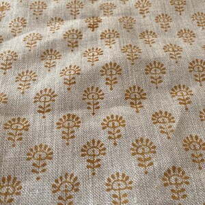 Handloom Linen, Block Print Thick Linen Fabric | Brown Floral Block ...