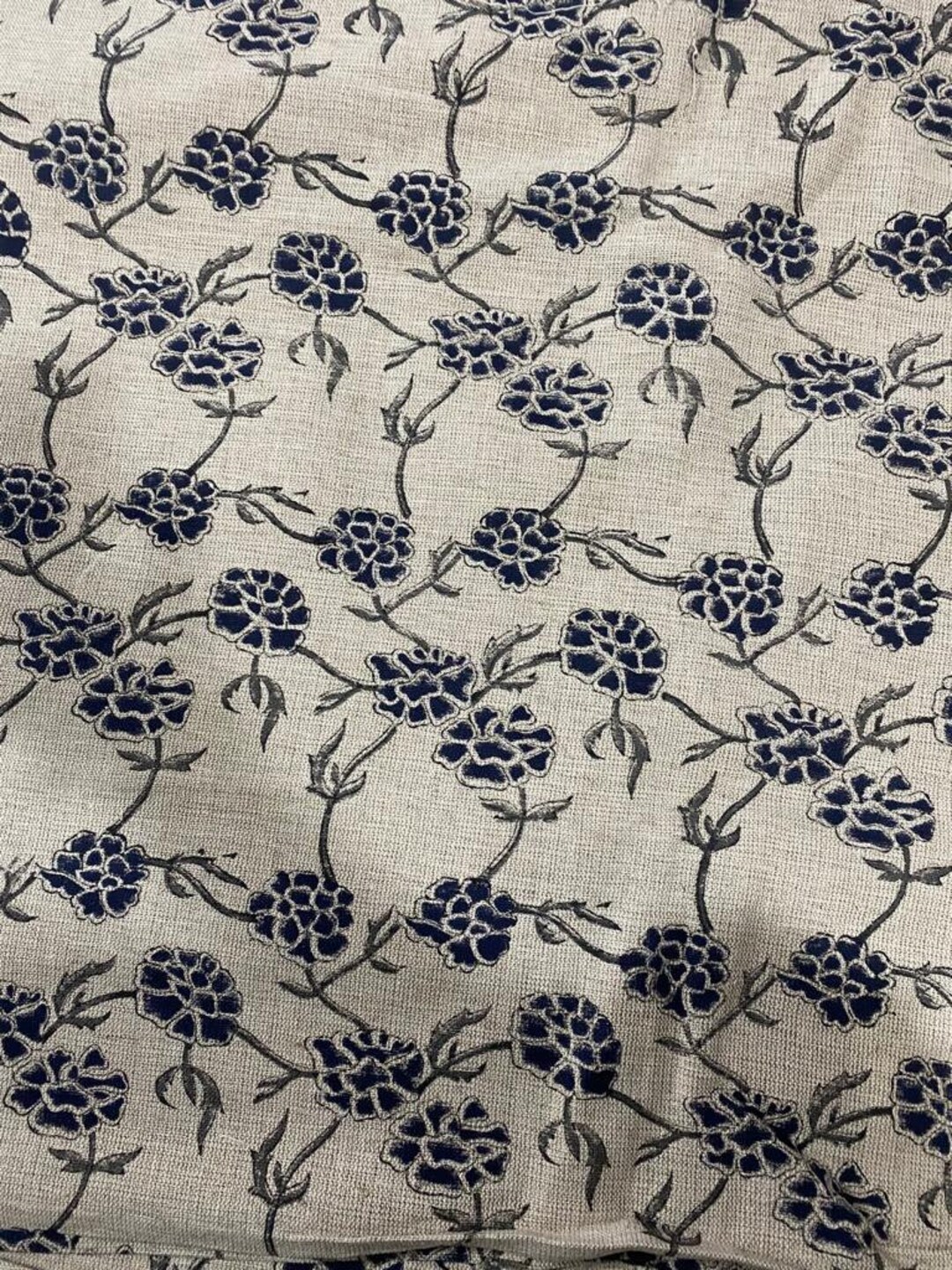 Block Print Handloom Linen Fabric Heavy Linen Fabric Black Floral - Etsy