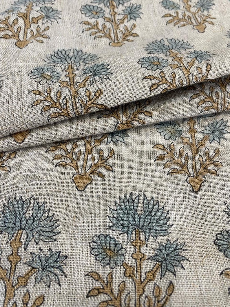 Wren//hand Block Printed Linen Fabric , Home Decor Best Linen Fabric ...