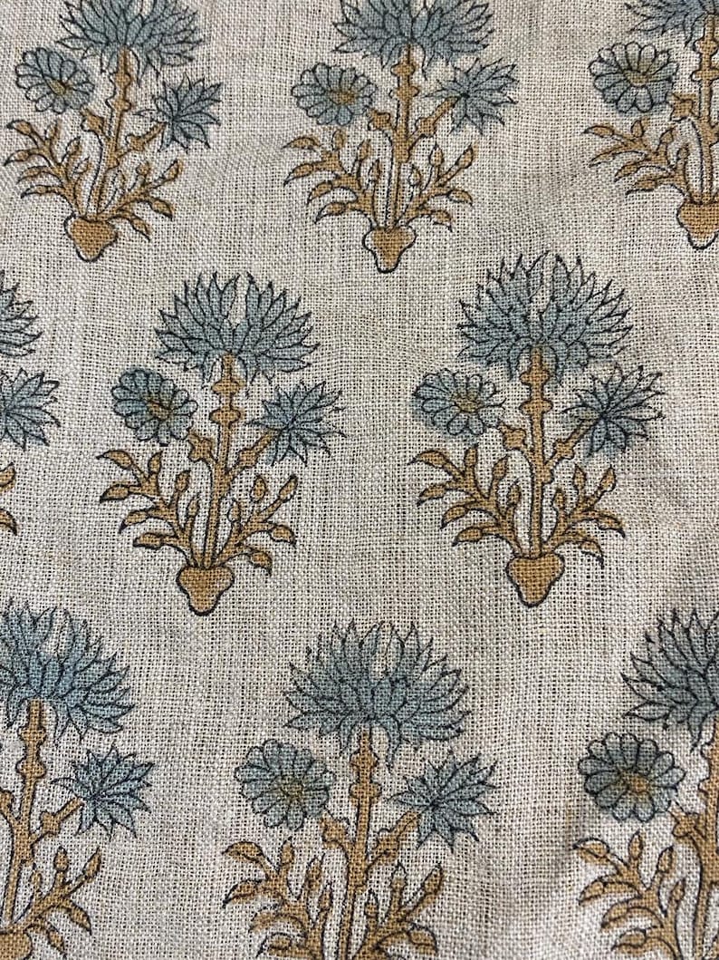 Wren//hand Block Printed Linen Fabric , Home Decor Best Linen Fabric ...