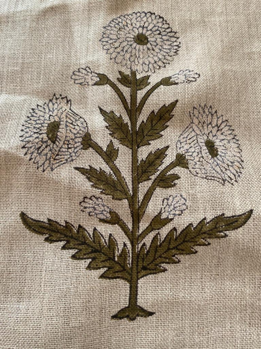 Handloom Linen Fabric -white Flower Block Print Fabric - Best for ...