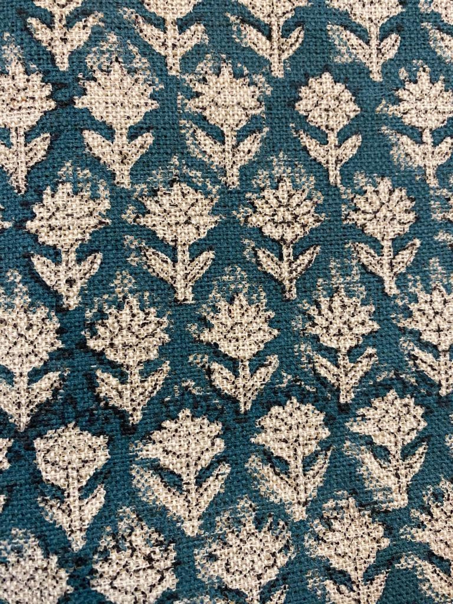 Teal Blue Block Print Handloom Linen Fabric Heavy Linen Fabric - Etsy