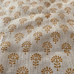 Handloom Linen, Block Print Thick Linen Fabric | Brown Floral Block ...