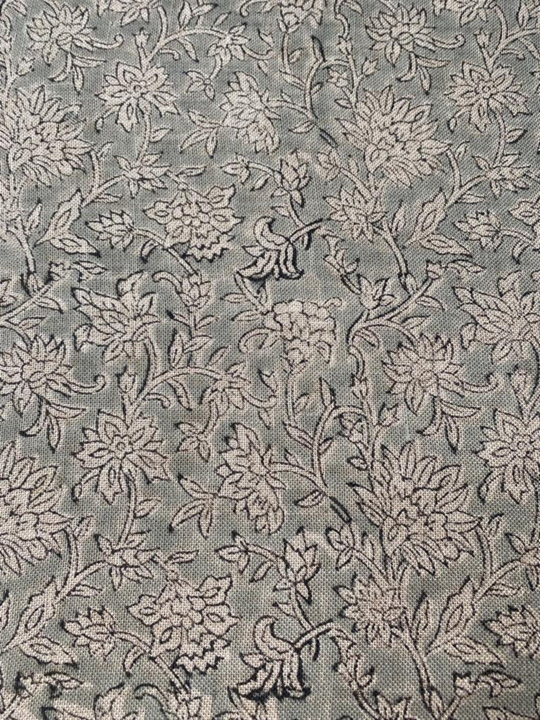 Block Print Handloom Linen Fabric Linen Fabric Flower Rusty Blue Colour ...