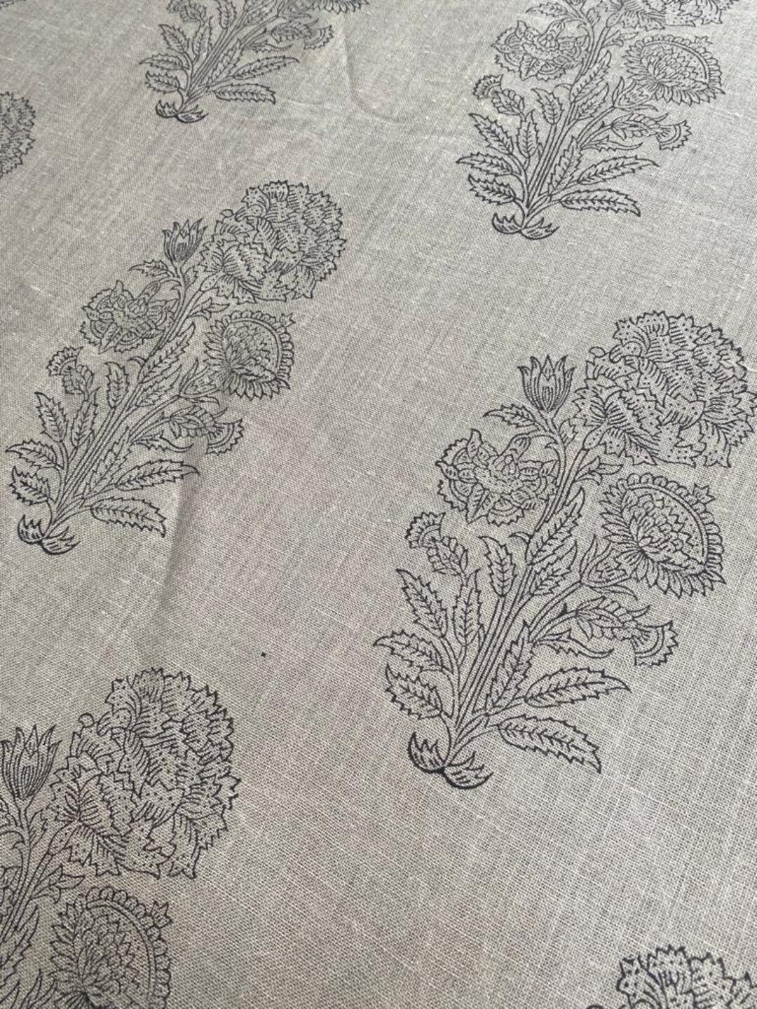 Handloom Linen Fabric - Flower Outline Block Print Fabric - Best for ...