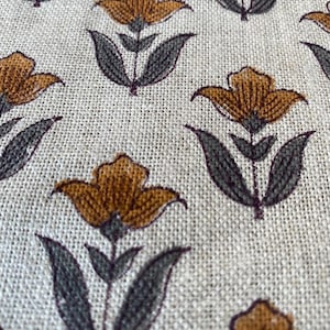 Small// Flower Block Print Handloom Linen Fabric ,upholstery Fabric ...