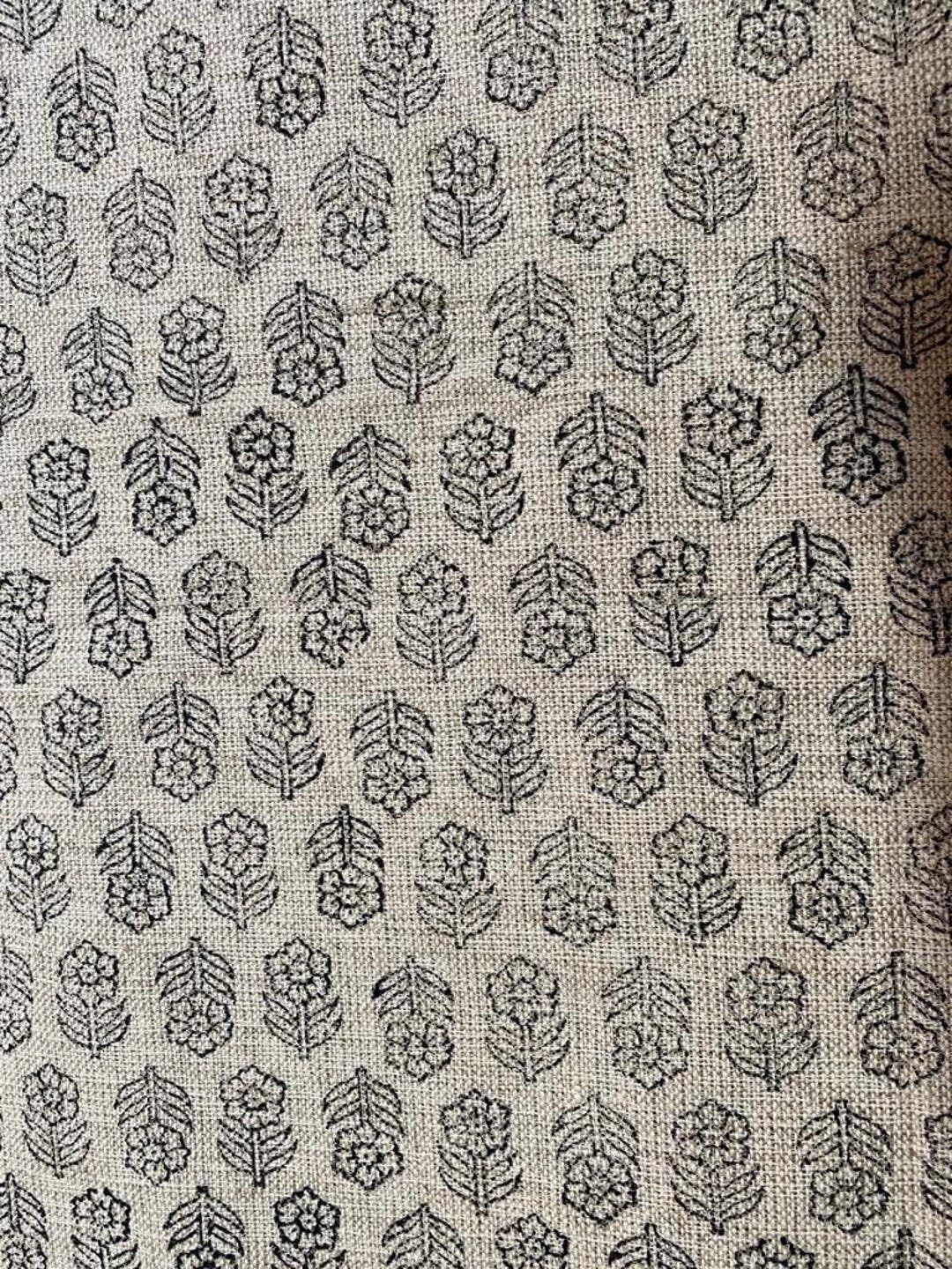 Block Print Handloom Linen Fabric Heavy Linen Fabric Black Floral ...