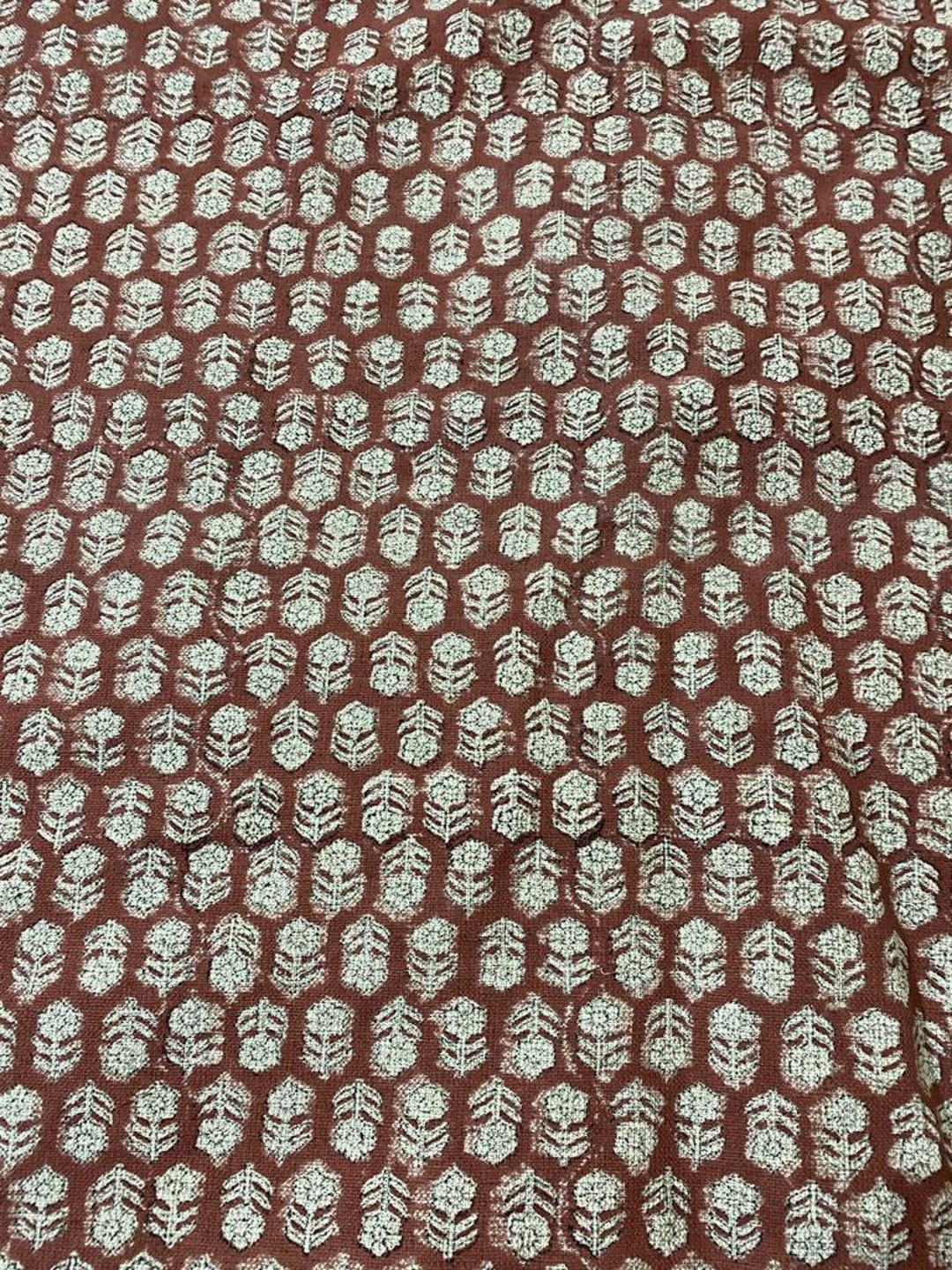 Block Print Handloom Linen Fabric Heavy Linen Fabric Rusty Red Flower ...