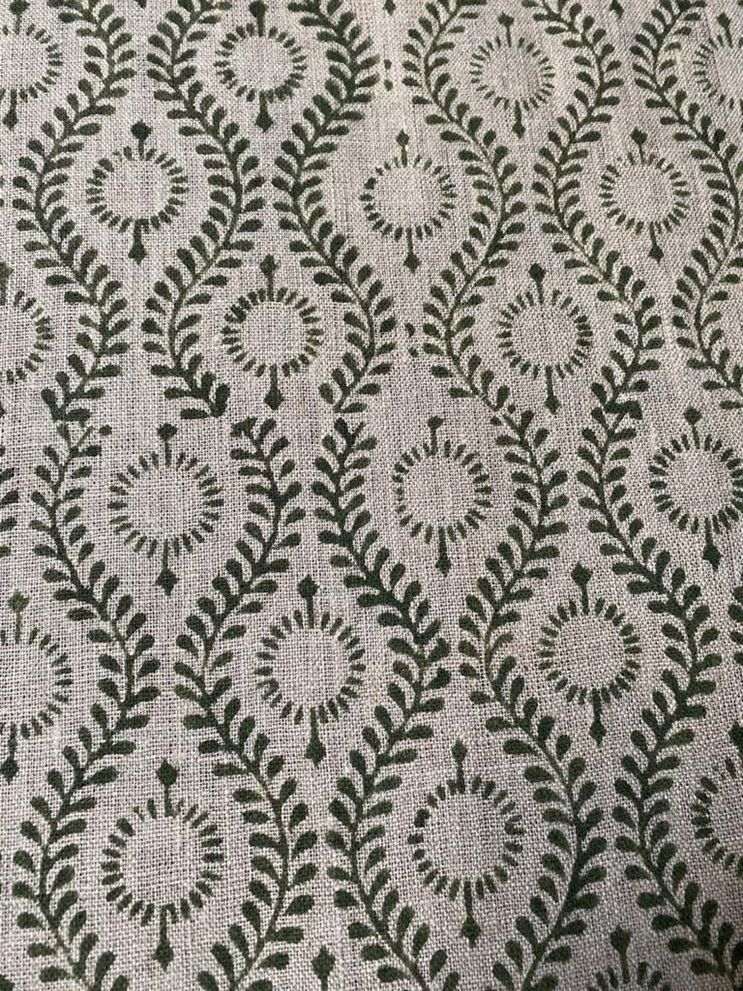 Sahara Motif Handloom Linen Fabric Linen Fabric Flower Olive Green ...