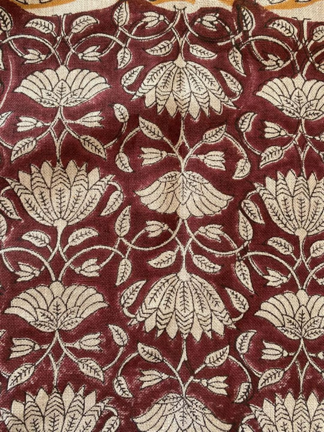 Tulip Flower , Block Print Thick Linen Fabric | Dark Red Floral Print ...