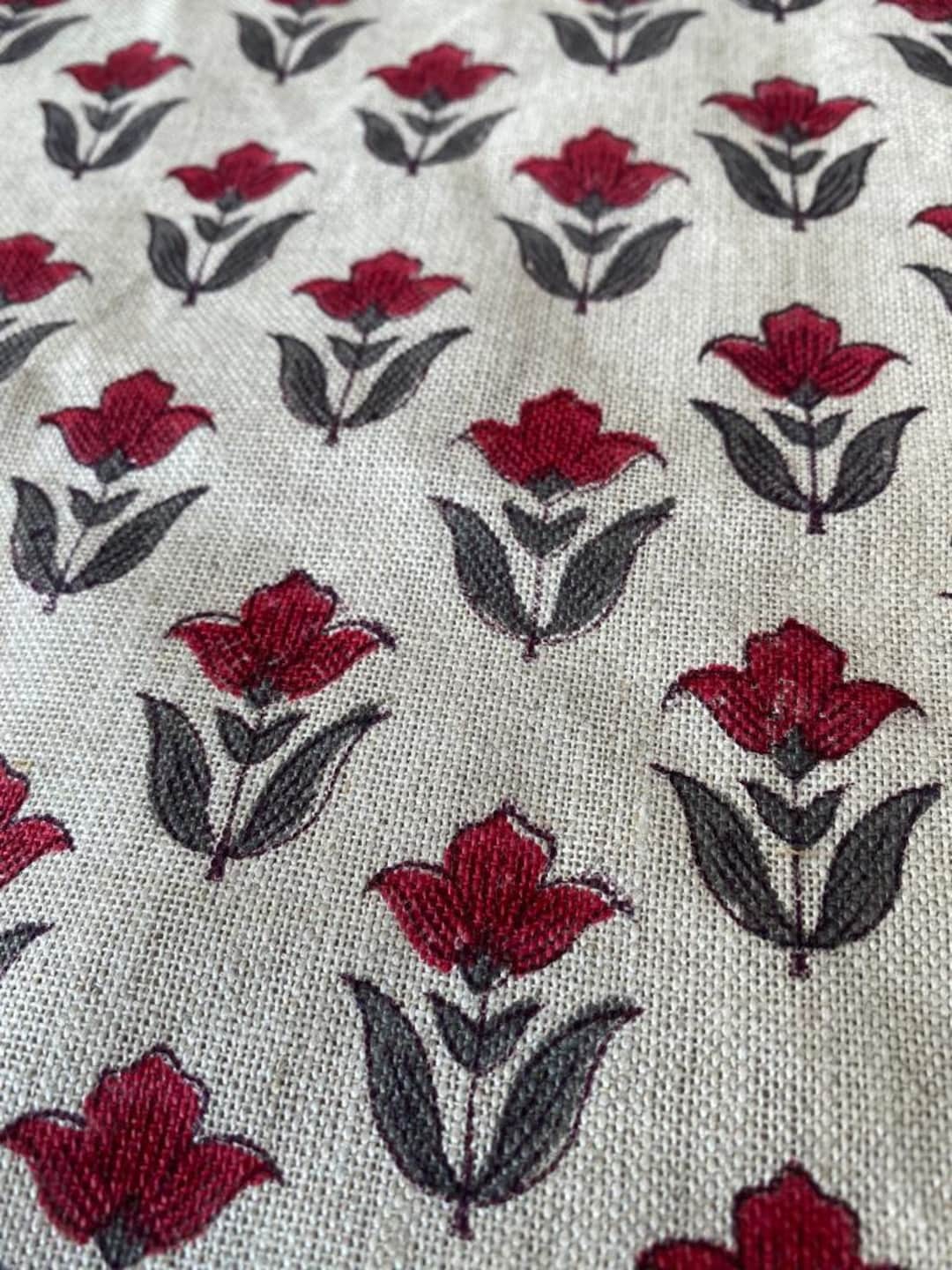 Small Flower Block Print Handloom Linen Fabric ,upholstery Fabric ...