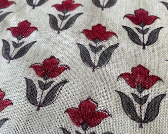 Small Flower Block Print Handloom Linen Fabric upholstery - Etsy