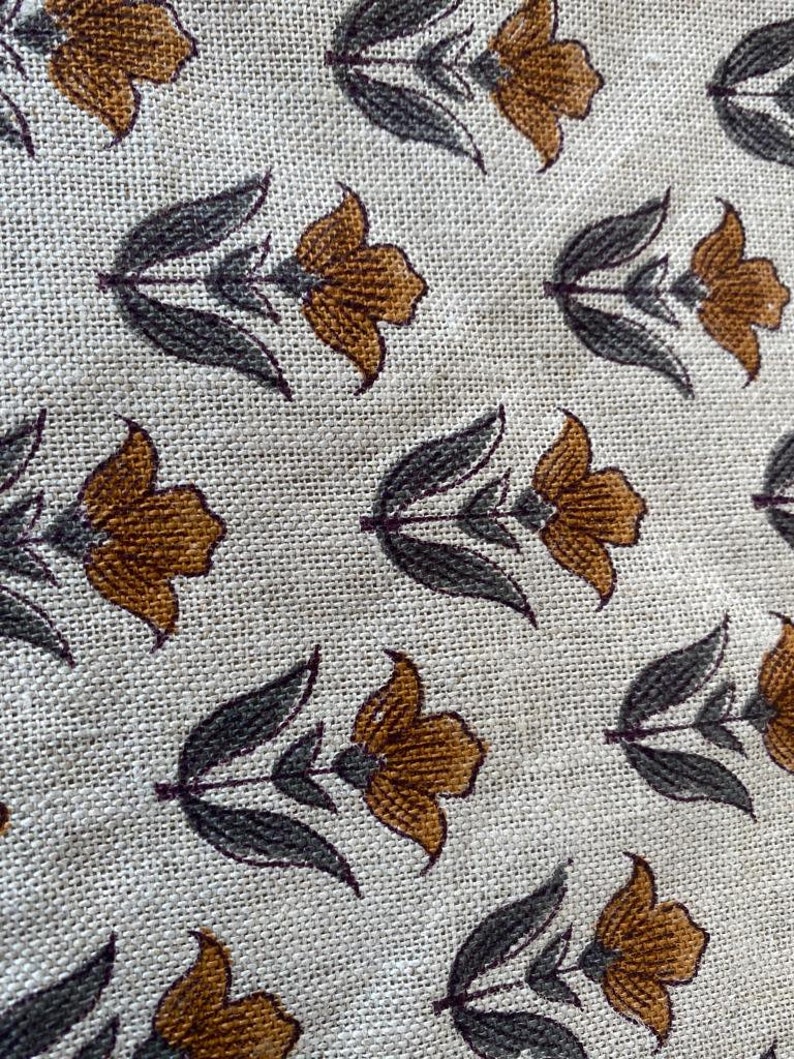 Small Flower Block Print Handloom Linen Fabric upholstery - Etsy