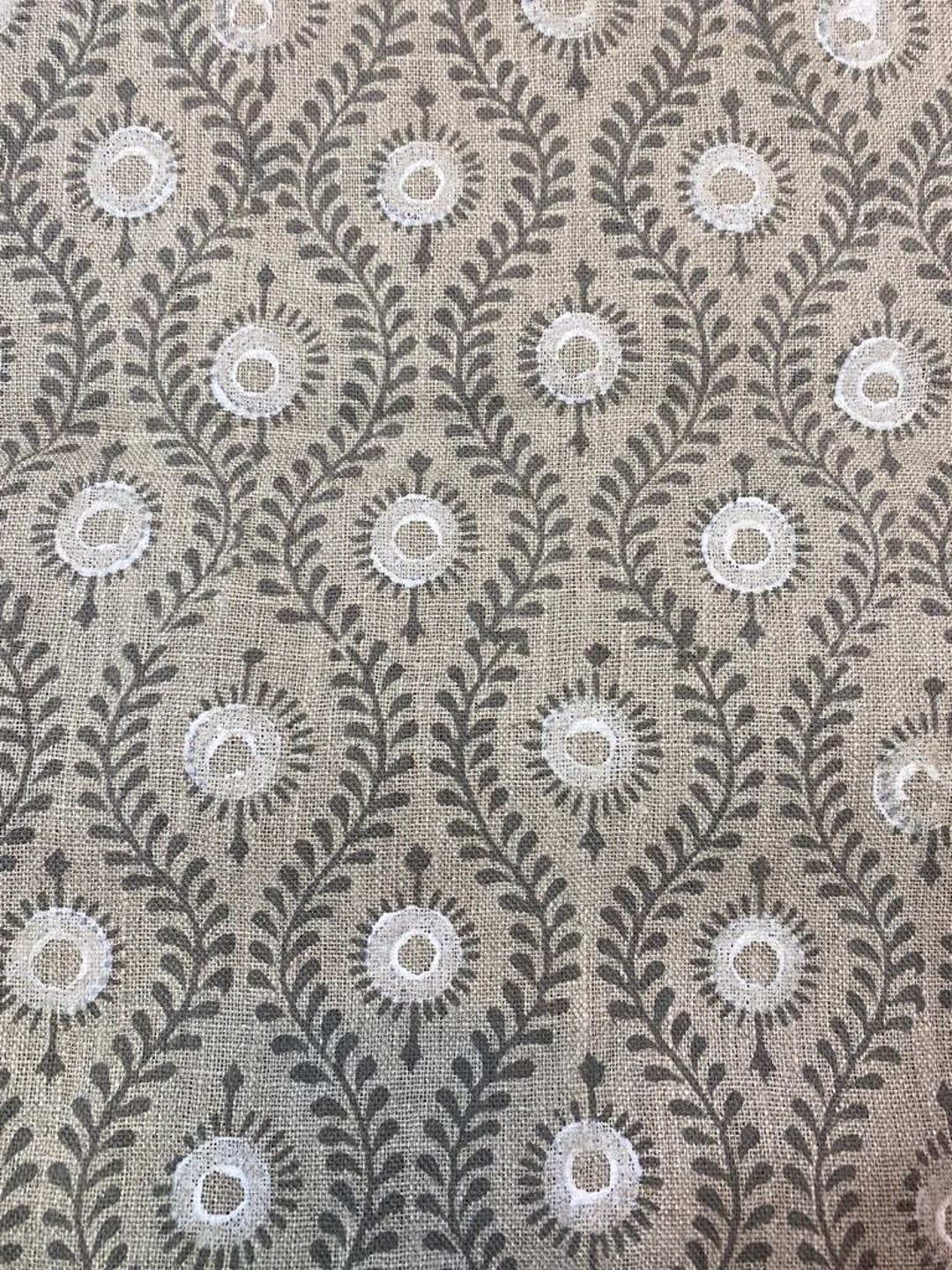 Sahara Motif Handloom Linen Fabric Linen Fabric Flower Gray With White ...