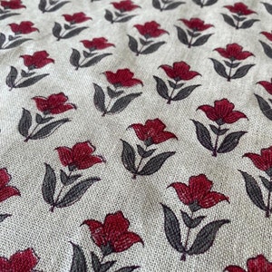 Small Flower Block Print Handloom Linen Fabric ,upholstery Fabric ...