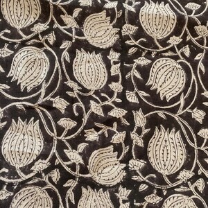 Lotus Flower , Block Print Thick Linen Fabric | Black Floral Print ...
