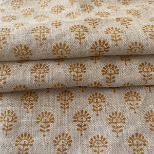 Handloom Linen, Block Print Thick Linen Fabric | Brown Floral Block ...