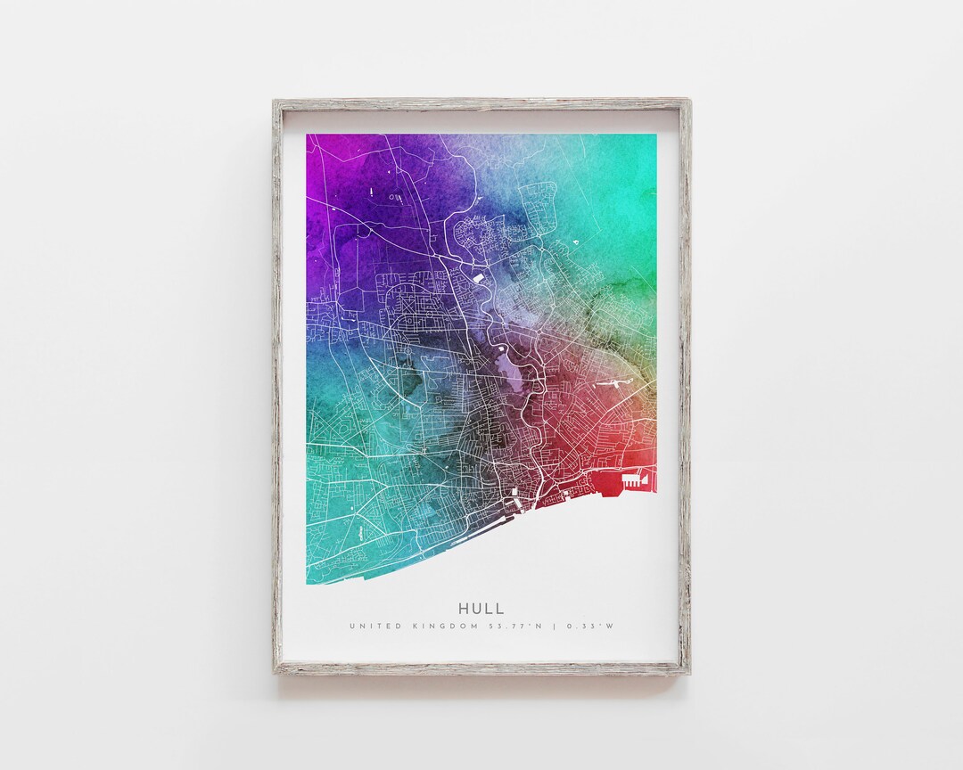 Hull City Centre Map, Watercolour Wall Art, New Home Gift, City Map ...