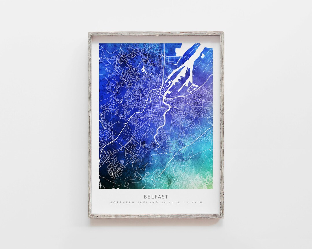 Belfast City Centre Map Watercolour Wall Art New Home Gift - Etsy