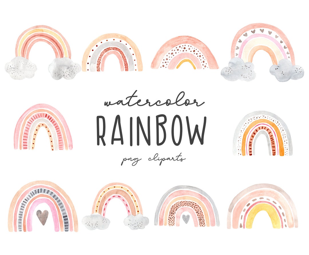 Watercolor Rainbow Clipart. Digital Cute Illustrations. Png Rainbows ...