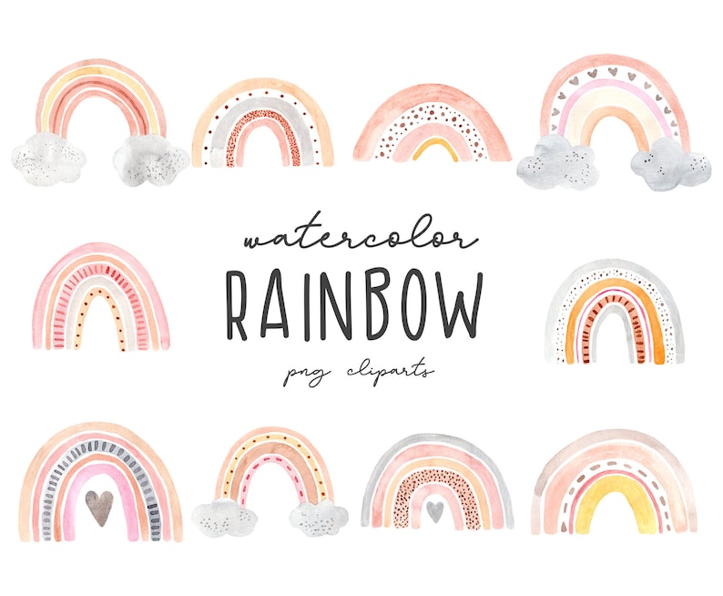 Watercolor Rainbow Clipart. Digital Cute Illustrations. Png Rainbows ...