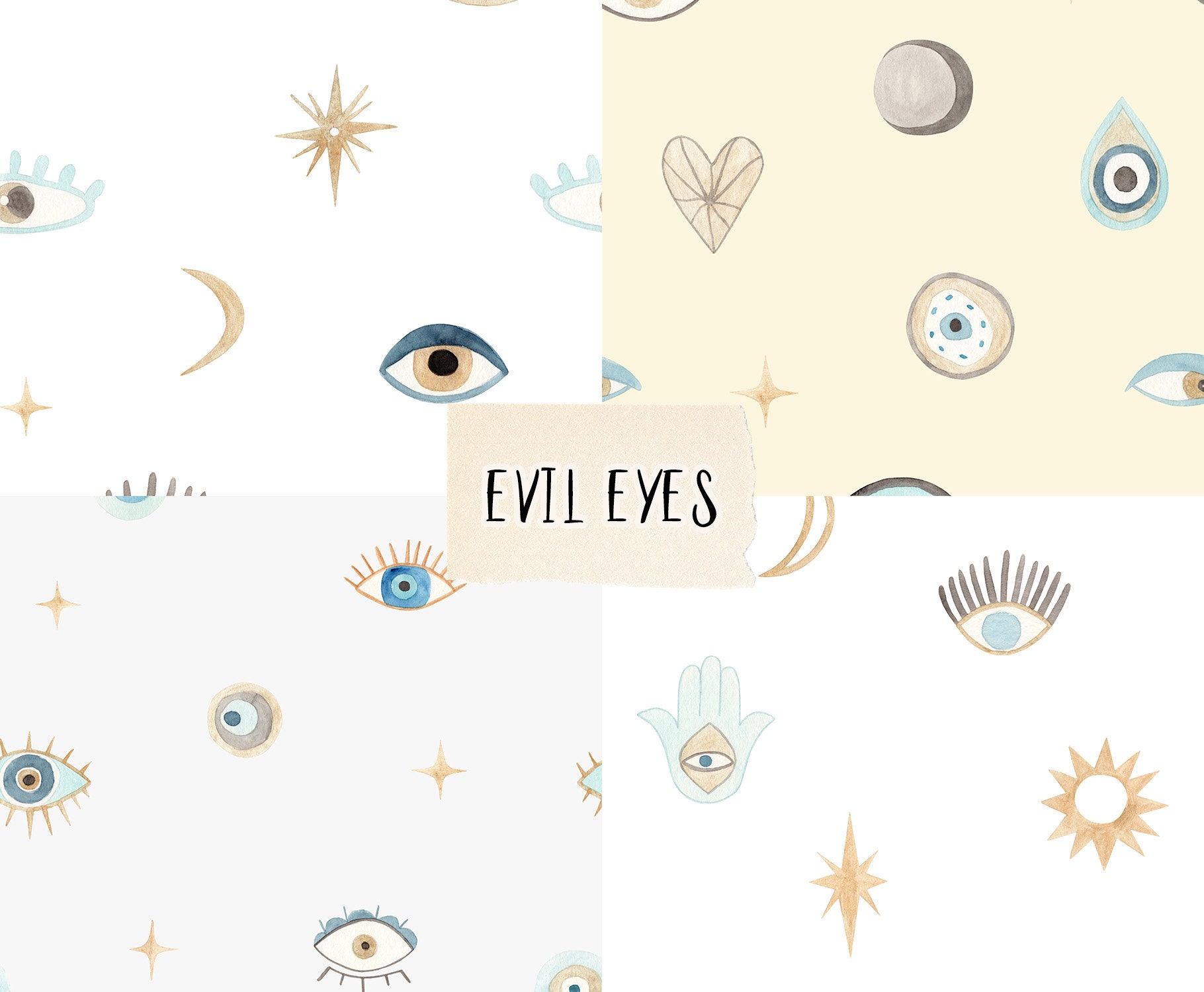 Watercolor Evil Eye - "nazar". Turkish Eyes Mystic Seamless Patterns ...