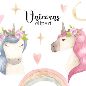 Unicorn Face Clipart. Unicorns Head. Watercolor Horse Digital Png Clip ...