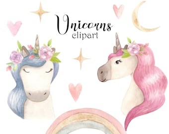 Unicorn Watercolor Clipart. Unicorns Head. Horse Face Digital | Etsy