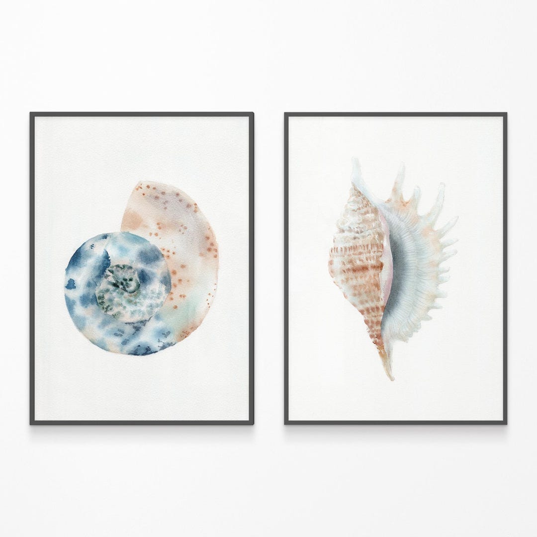 Watercolor Shell Coastal Wall Art Print Seashell Painting Ocean Home ...