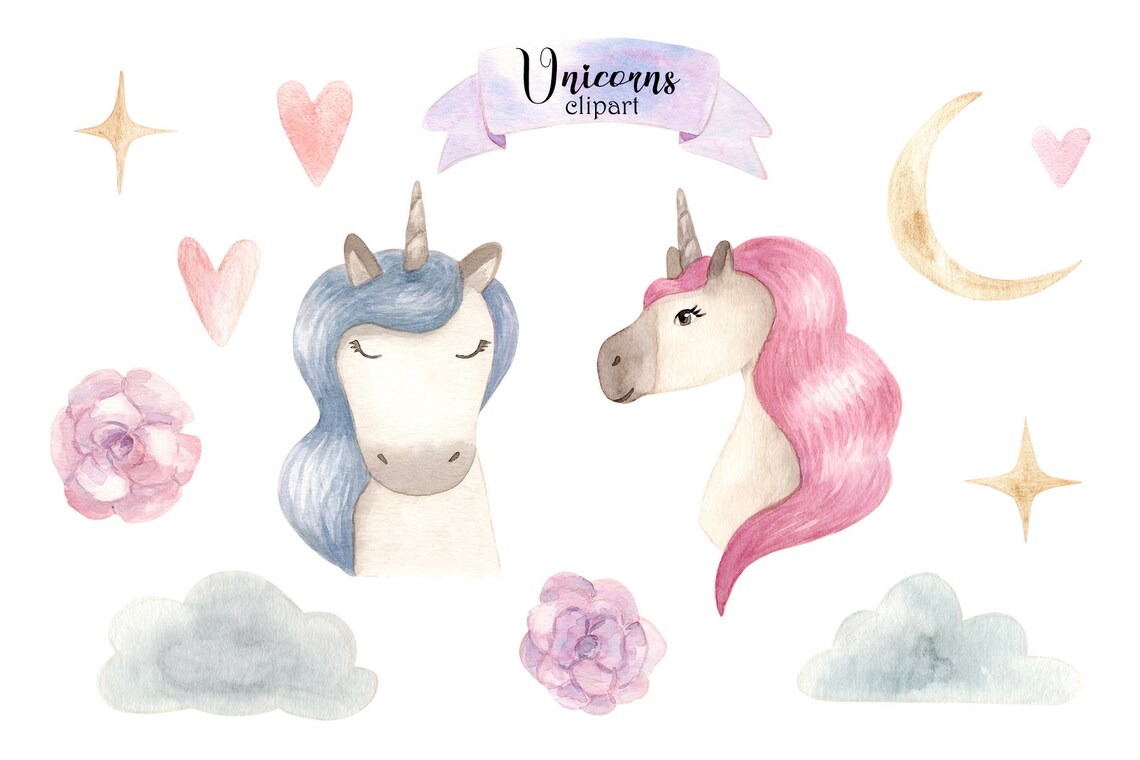 Unicorn Watercolor Clipart. Unicorns Head. Horse Face Digital - Etsy