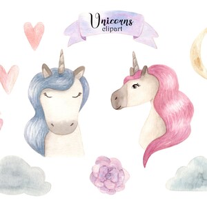 Unicorn Watercolor Clipart. Unicorns Head. Horse Face Digital Png Clip ...