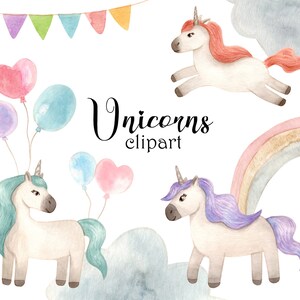 Unicorn Clipart. Unicorns Watercolor Birthday Party. Horse Digital Png ...