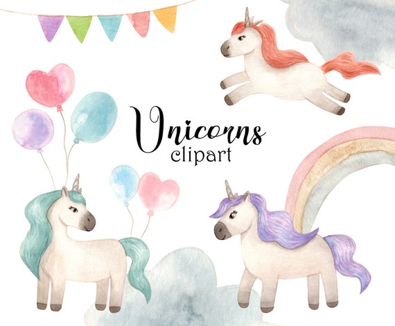 Unicorn Clipart. Unicorns Watercolor Birthday Party. Horse | Etsy