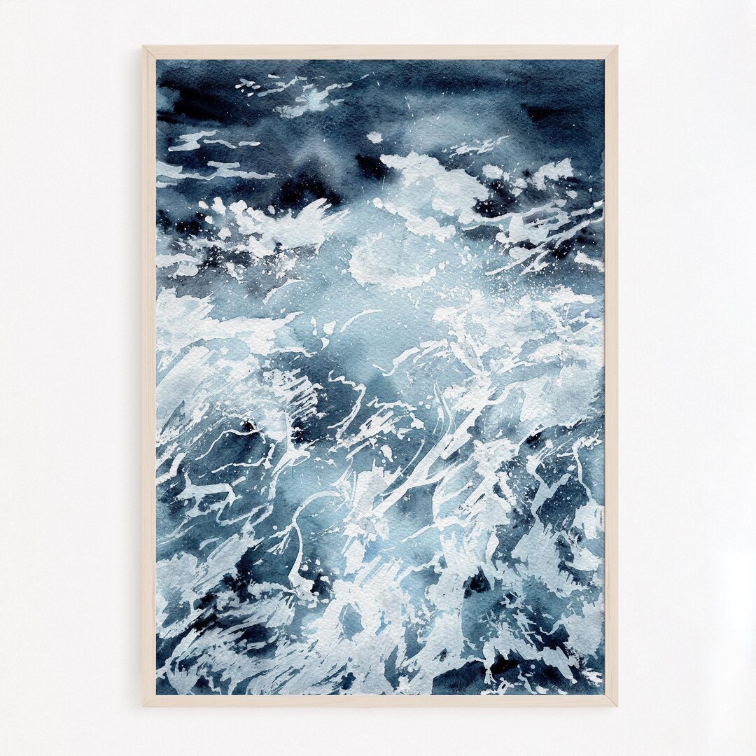 Navy Blue Wall Art Ocean Print Ocean Waves Artwork Beachy Coastal Decor ...