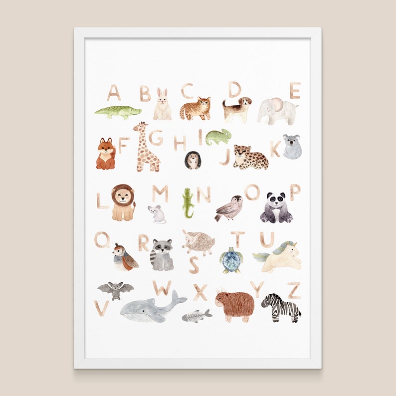 Animal Alphabet Poster Nursery Wall Art Kids Room Decor Animal Prints ...