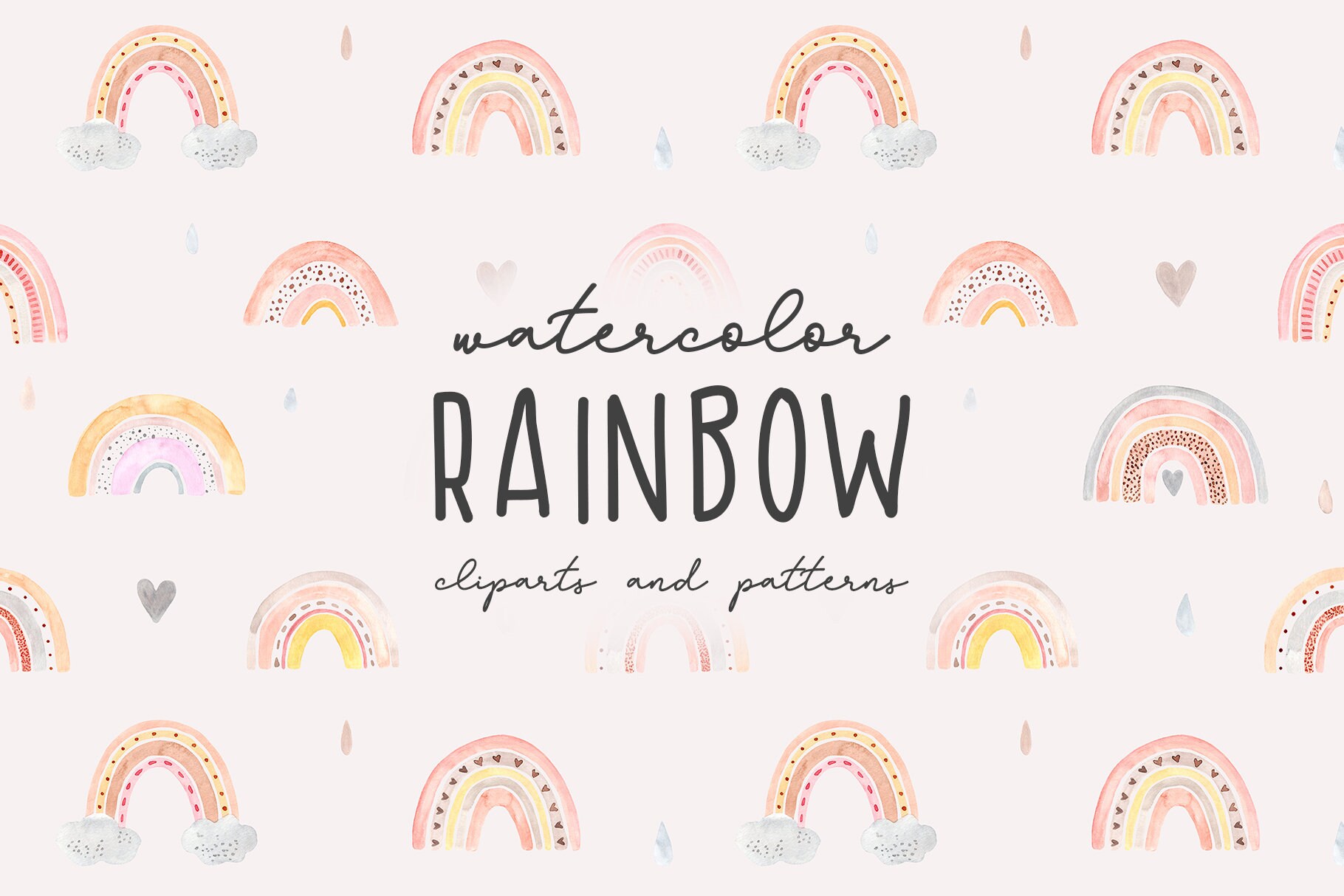 Watercolor Rainbow Clipart. Hand Painted Cute Illustrations, Digital ...