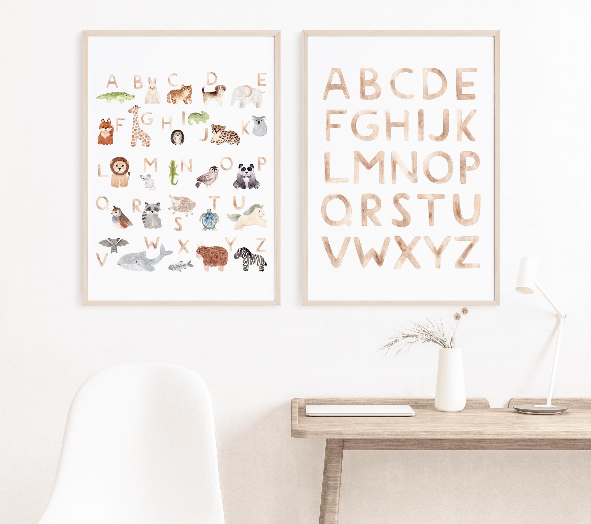Animal Alphabet Poster Homeschool Kids Room Wall Art Decor Safari Baby ...