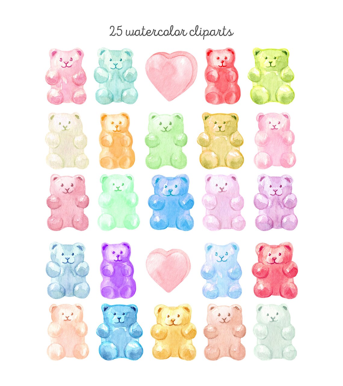 Watercolor Candy Bears Clipart. Happy Valentine Day. Valentine's ...