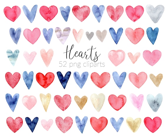 Valentine Day Watercolor PNG Clipart. Pink Blue Hearts Clip | Etsy