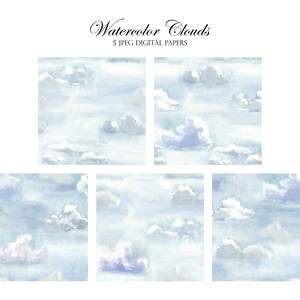Watercolor Sky and Clouds. Seamless Patterns. Digital Background for ...
